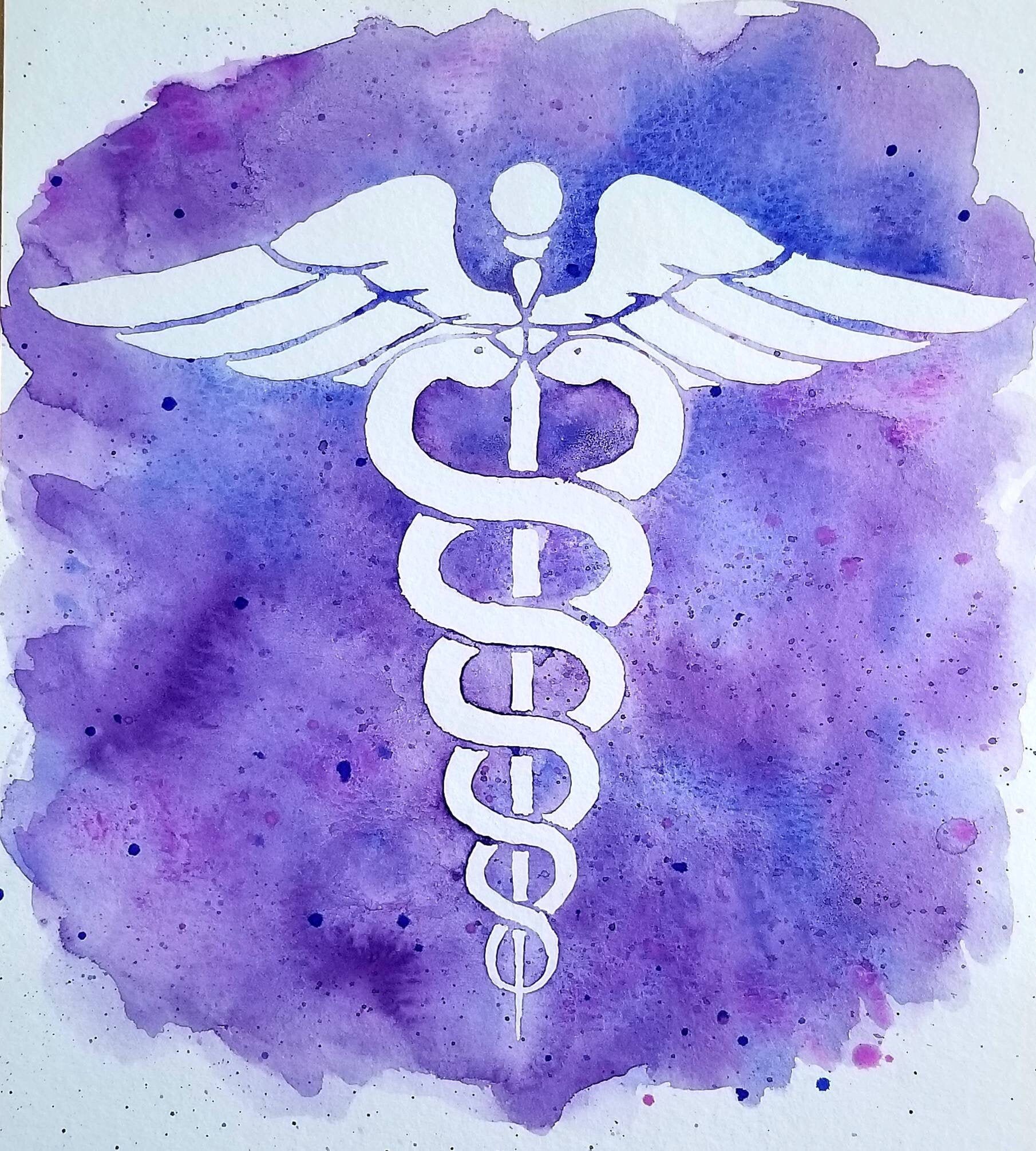 Doctor Gift Medical Symbol MD Gift Doctor Name Watercolor Art ...