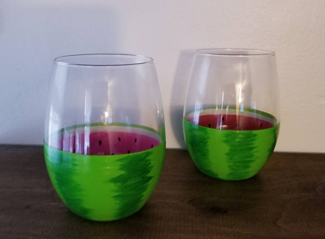 Watermelon Hand Painted Wine Glass Melon Summer Wine Glass | Etsy