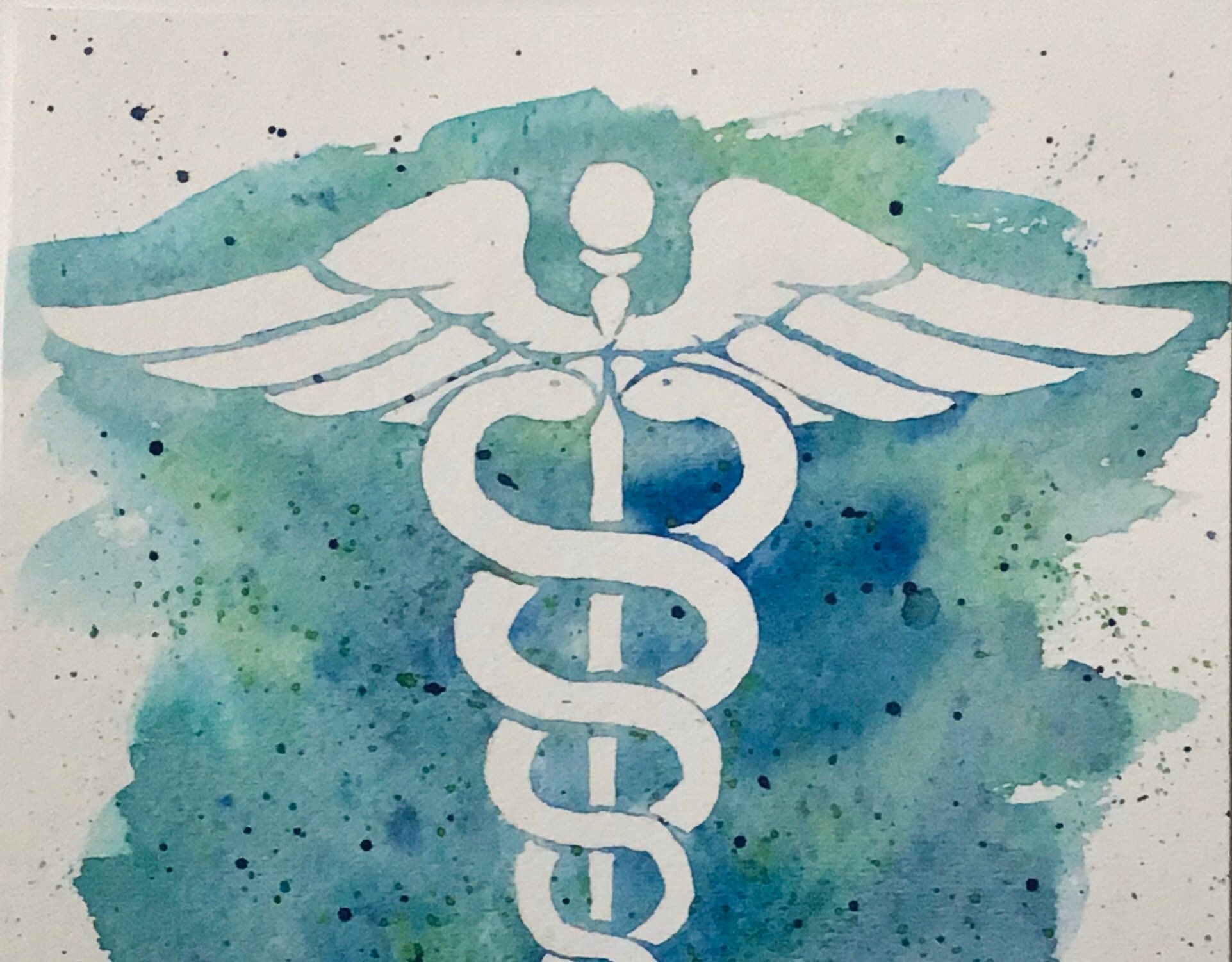 Doctor Gift Medical Symbol MD Gift Doctor Name Watercolor Art ...