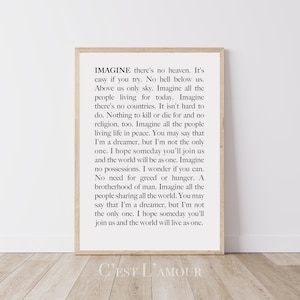 Imagine Lyrics || John Lennon || Song Lyric Print || Inspirational ...