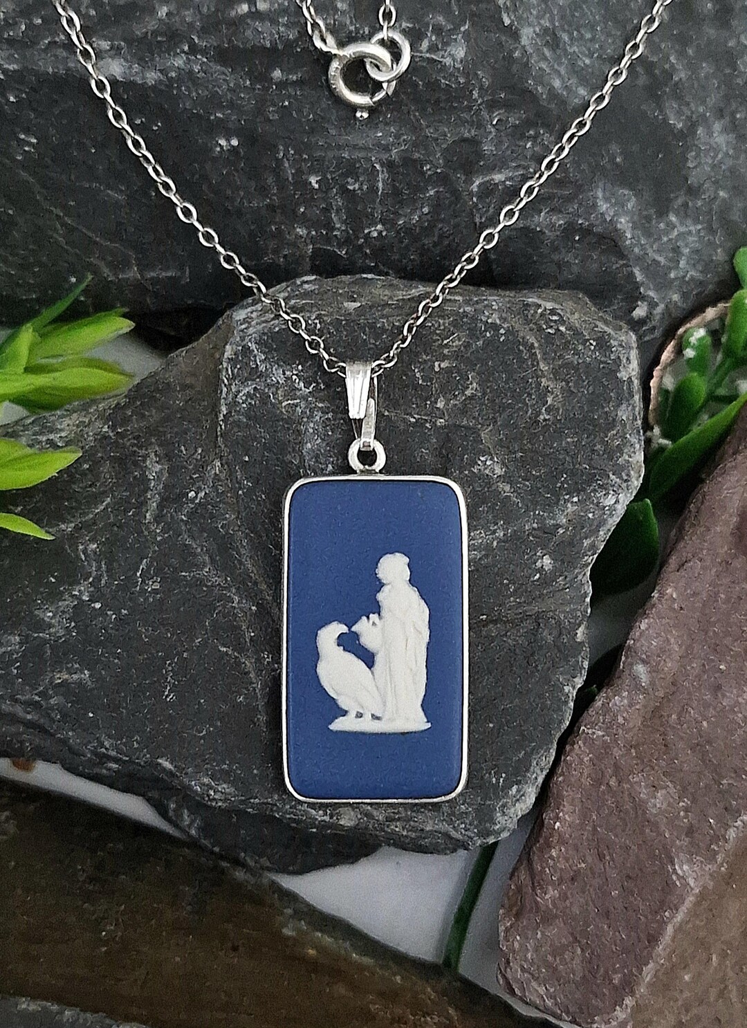 1975 Vintage Sterling Silver Blue Cameo Wedgewood Pendant Necklace - Etsy