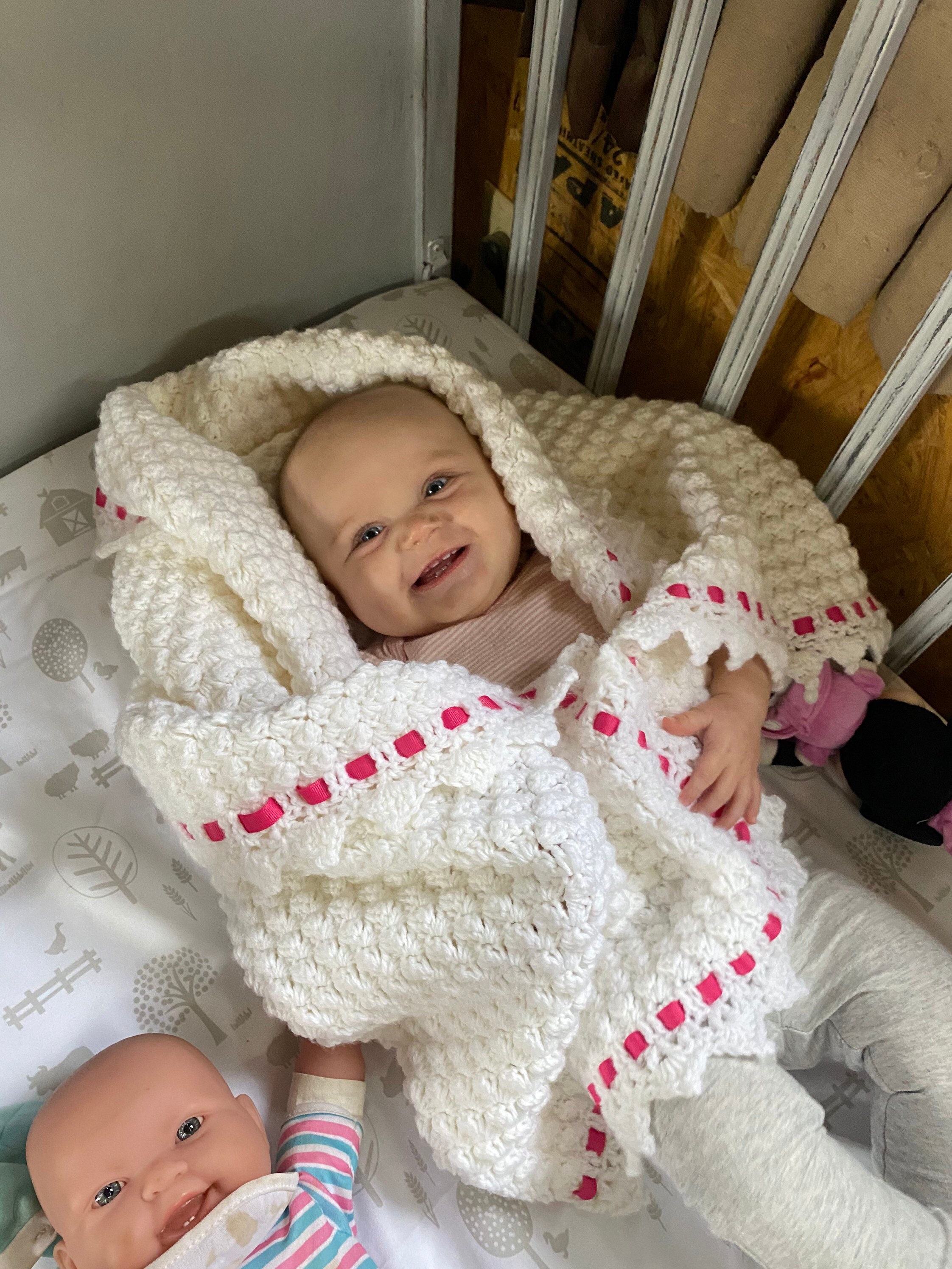 Crocheted Baby Blanket With Ribbon - Etsy Singapore