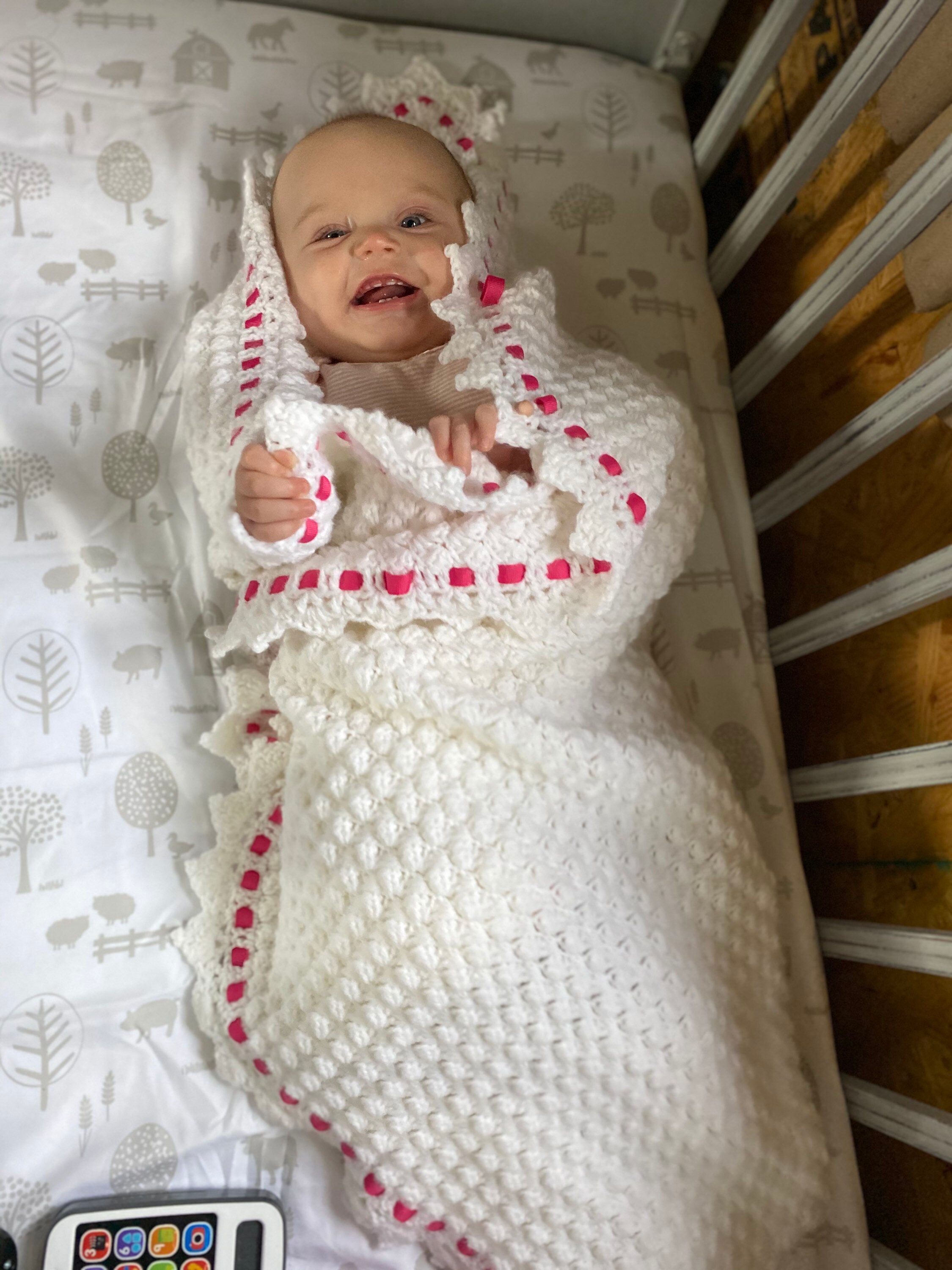 Crocheted Baby Blanket With Ribbon - Etsy Singapore