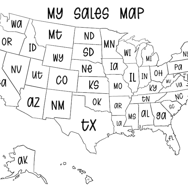 United States Map With Abbreviations - Etsy