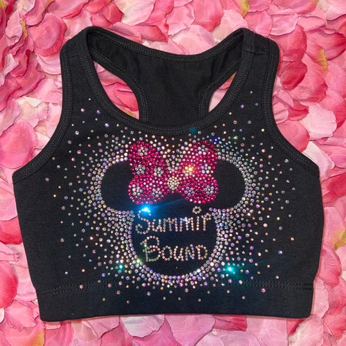 Summit Bound Scatter Rhinestone Mouse Ears Cheer Sports Bra | Etsy