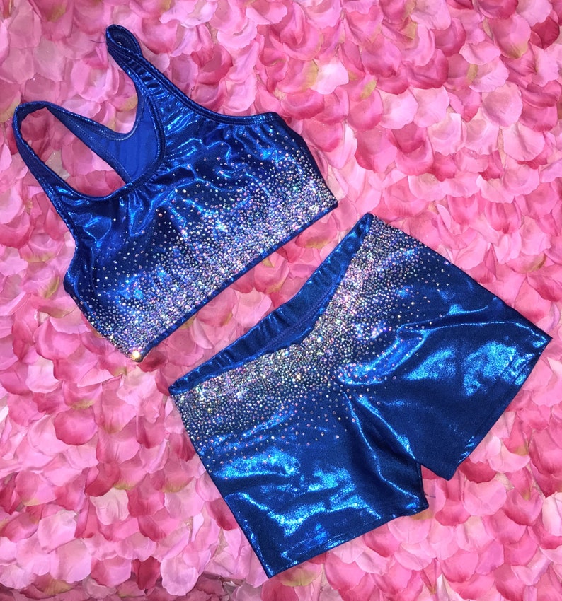 Blue Mystique Fabric AB Rhinestone Cheer/ Dance Separates - Etsy