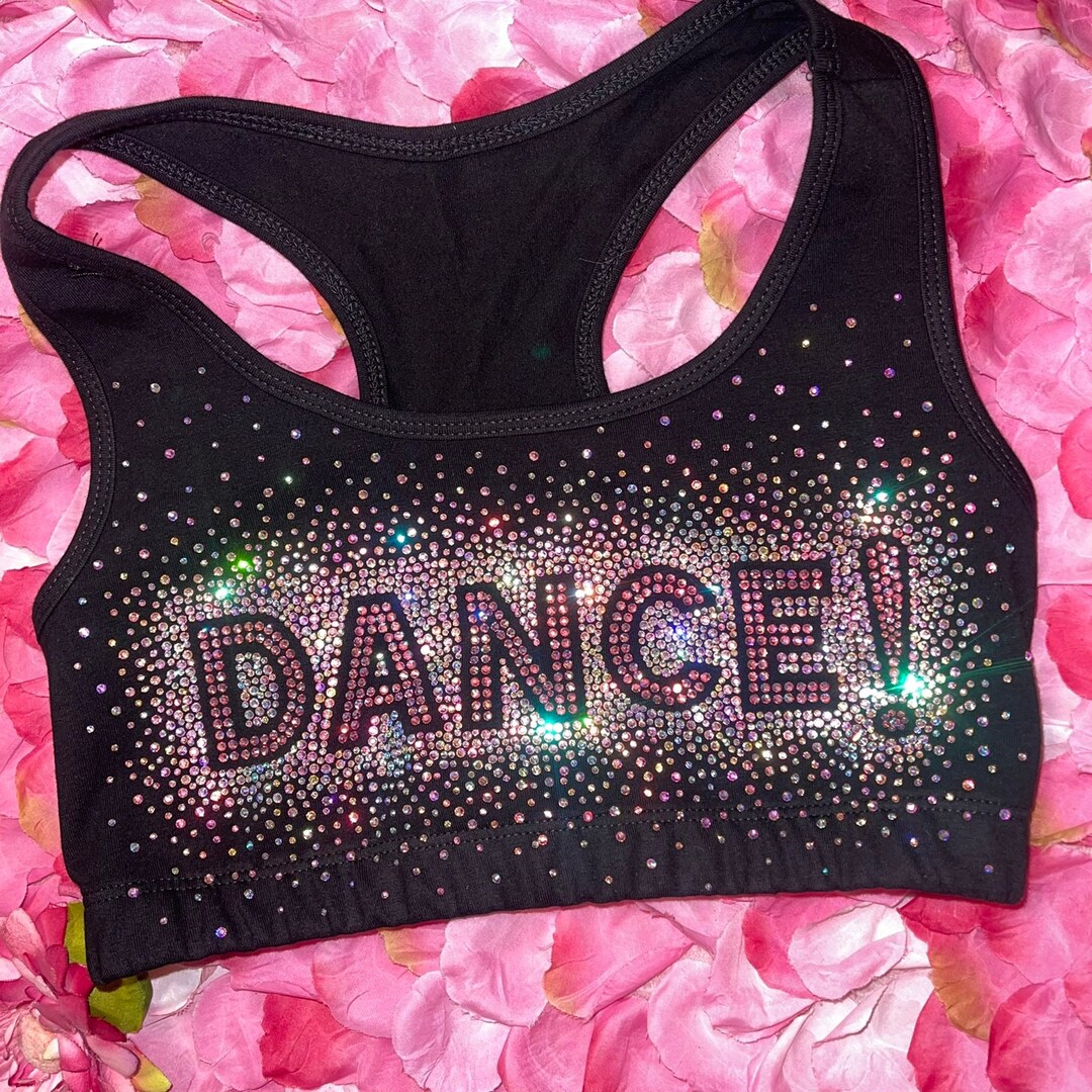 Bold Font Dance Scatter AB Rhinestone Cheer Practice Bra - Etsy