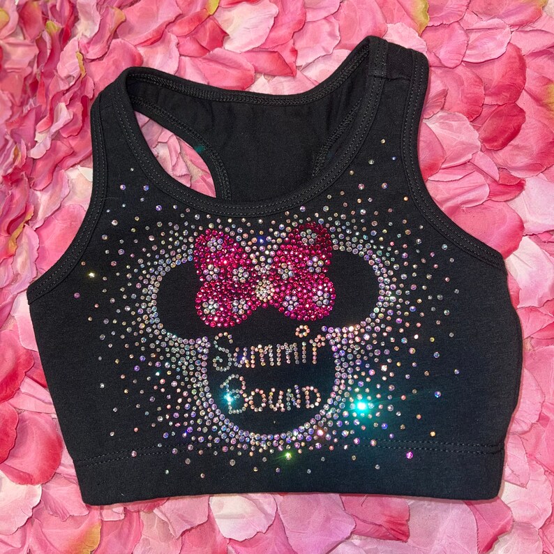 Summit Bound Scatter Rhinestone Mouse Ears Cheer Sports Bra - Etsy