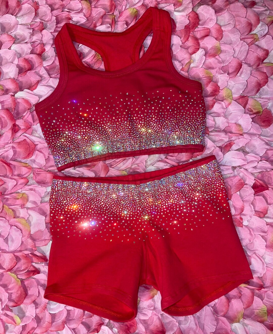 Red Heavy Ombré Style AB Rhinestone Cheer/ Dance Separates - Practice ...
