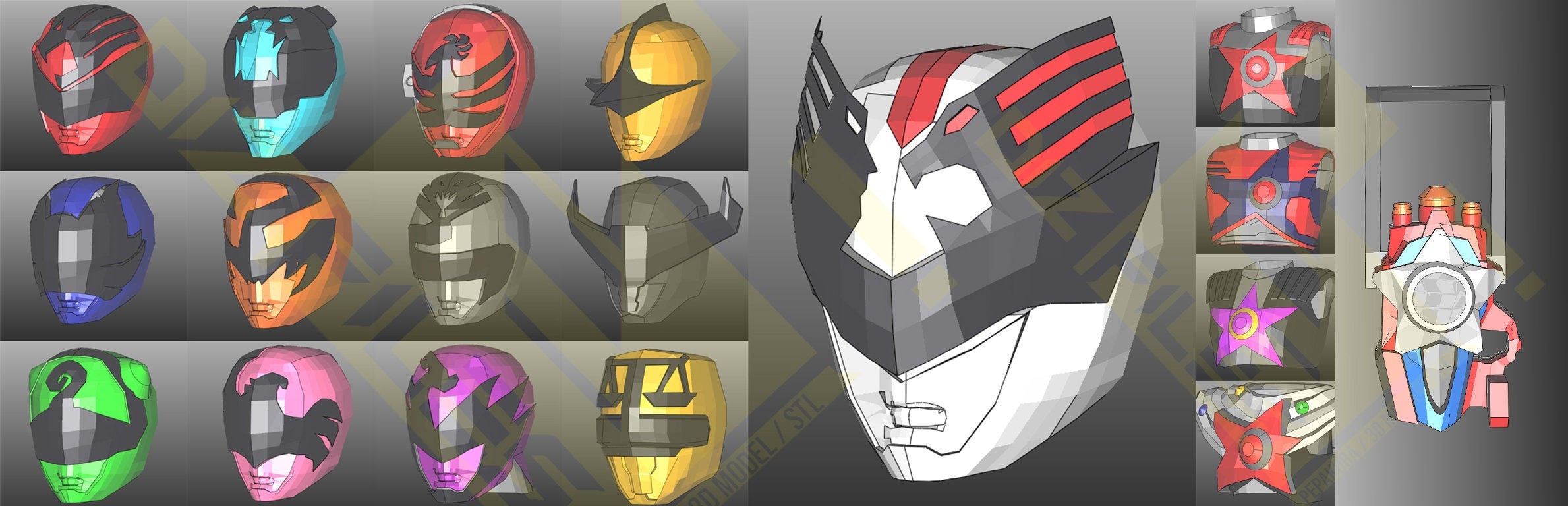 Uchuu Sentai Kyuranger SET Pepakura HD Cosplay Helmets / Torso - Etsy ...