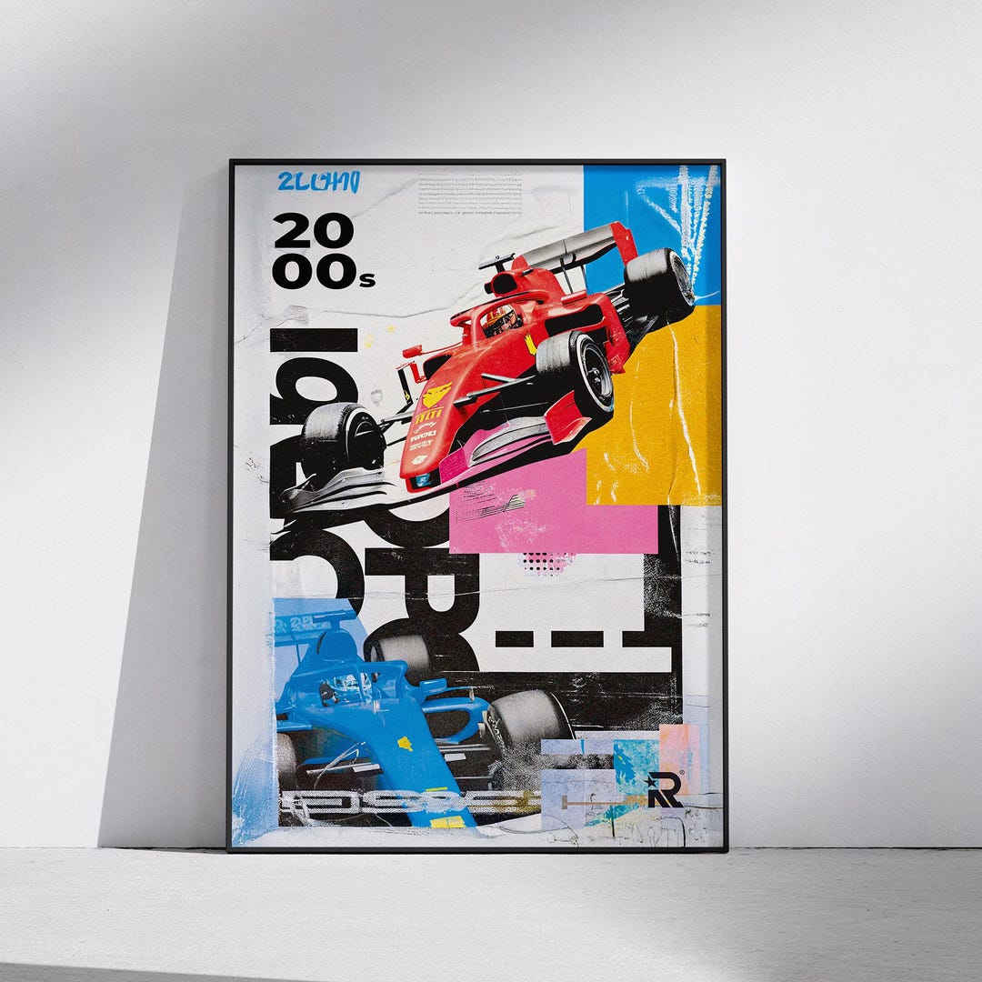 Formula 1 Racing Car Poster, Modern Collage F1 Wall Art, Digital ...