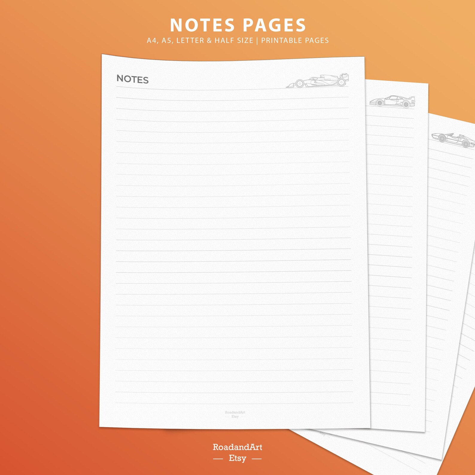 Printable Car Illustration Notes Pages, A4/a5/letter/half Size (instant ...