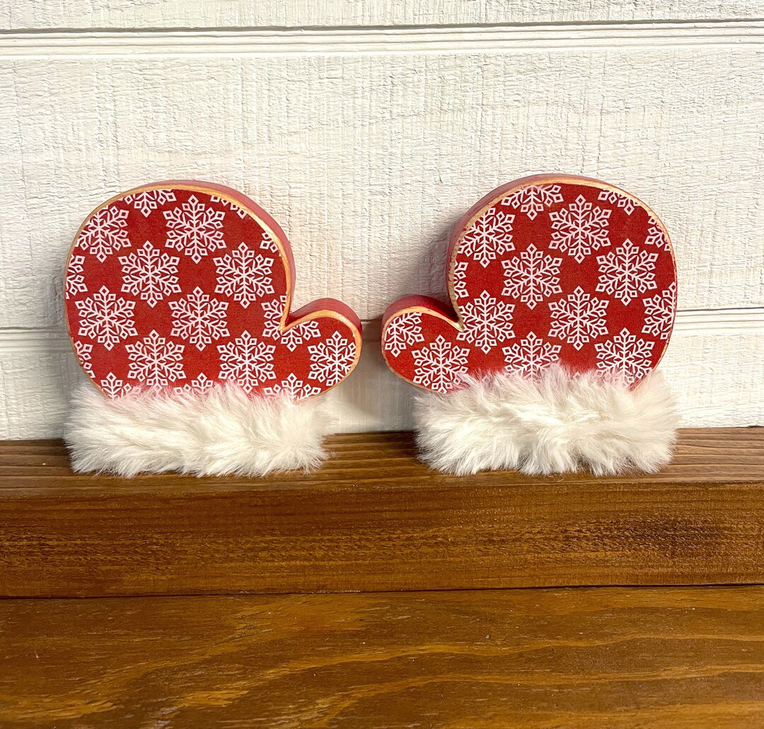 Mini Wood Mittens, Set of Two, Winter Wood Decor, Wood Christmas Decor ...
