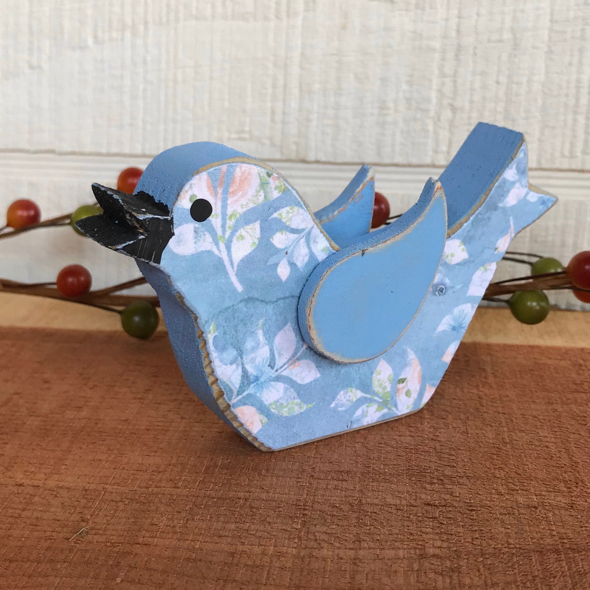 Mini Blue Decoupaged Bird Wooden Bird Wood Bird Decor - Etsy