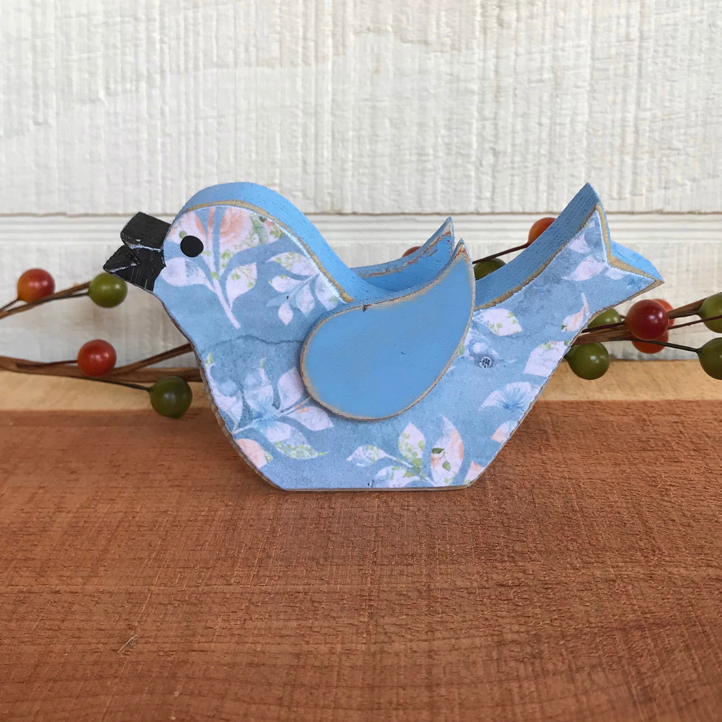 Mini Blue Decoupaged Bird Wooden Bird Wood Bird Decor - Etsy