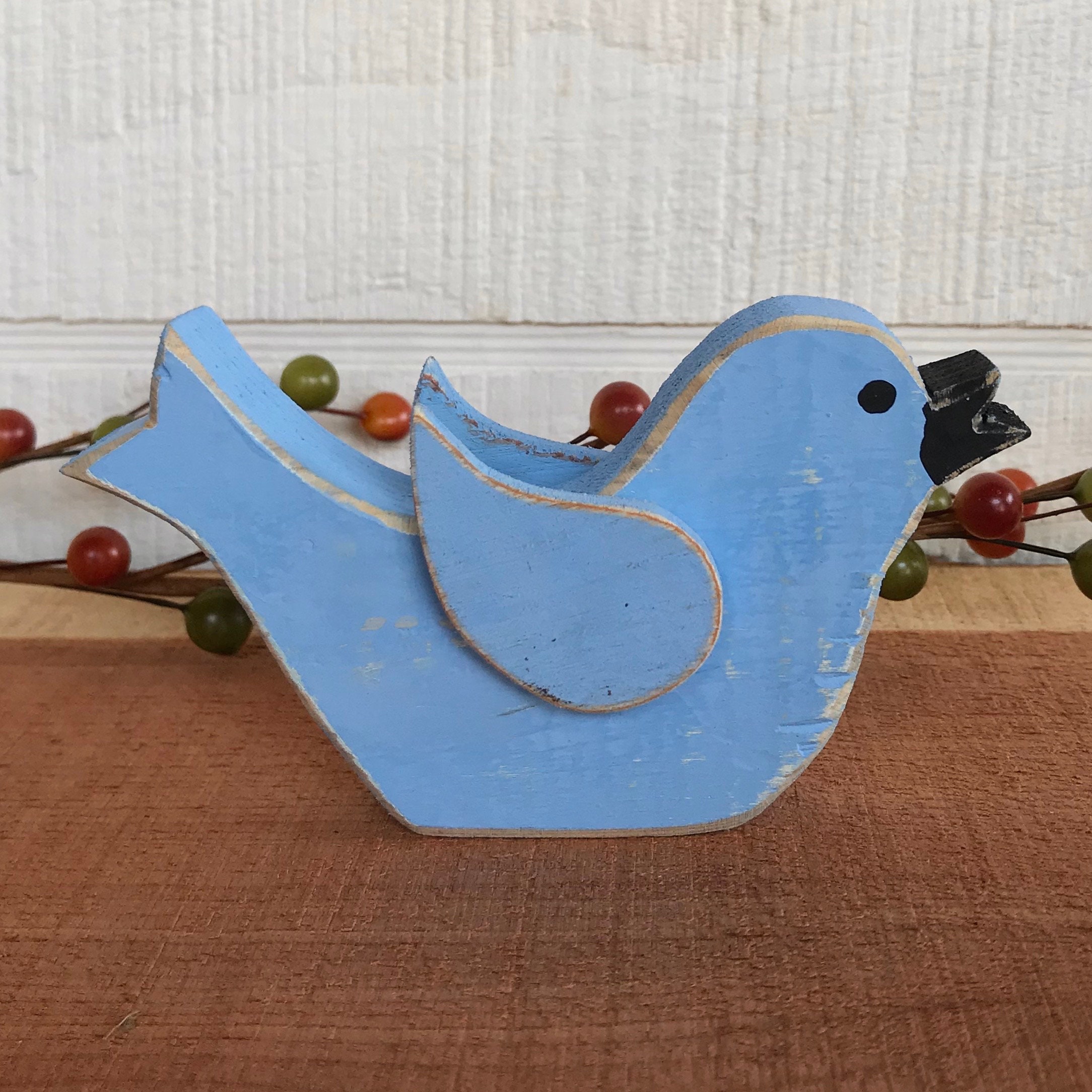Mini Blue Decoupaged Bird Wooden Bird Wood Bird Decor - Etsy