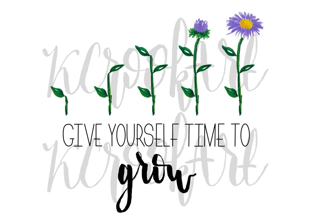 Give Yourself Time to Grow Flower Watercolor Art Print 5"x7" - Flower ...
