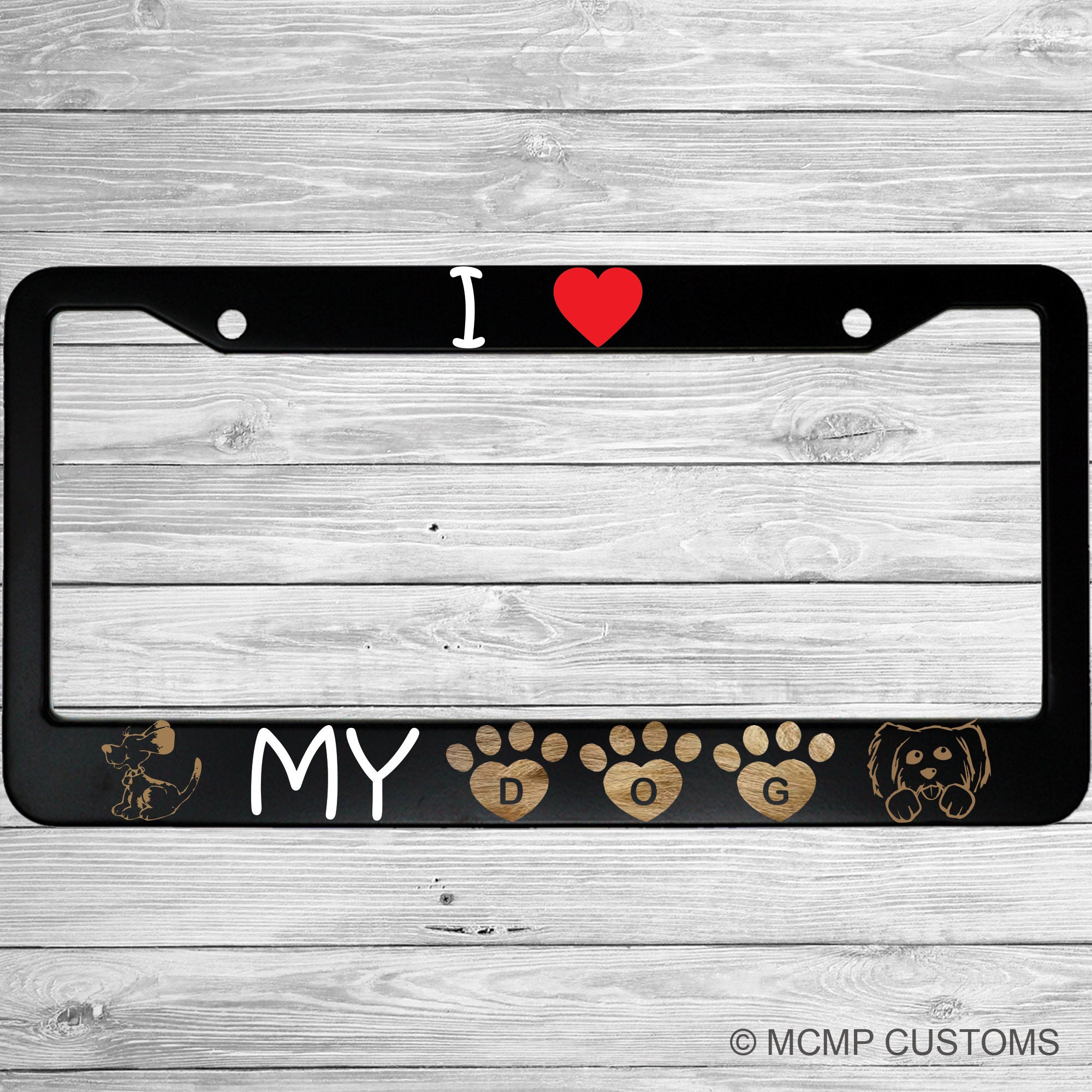I Love My Dog With a Heart Aluminum Car License Plate Frame Holder - Etsy