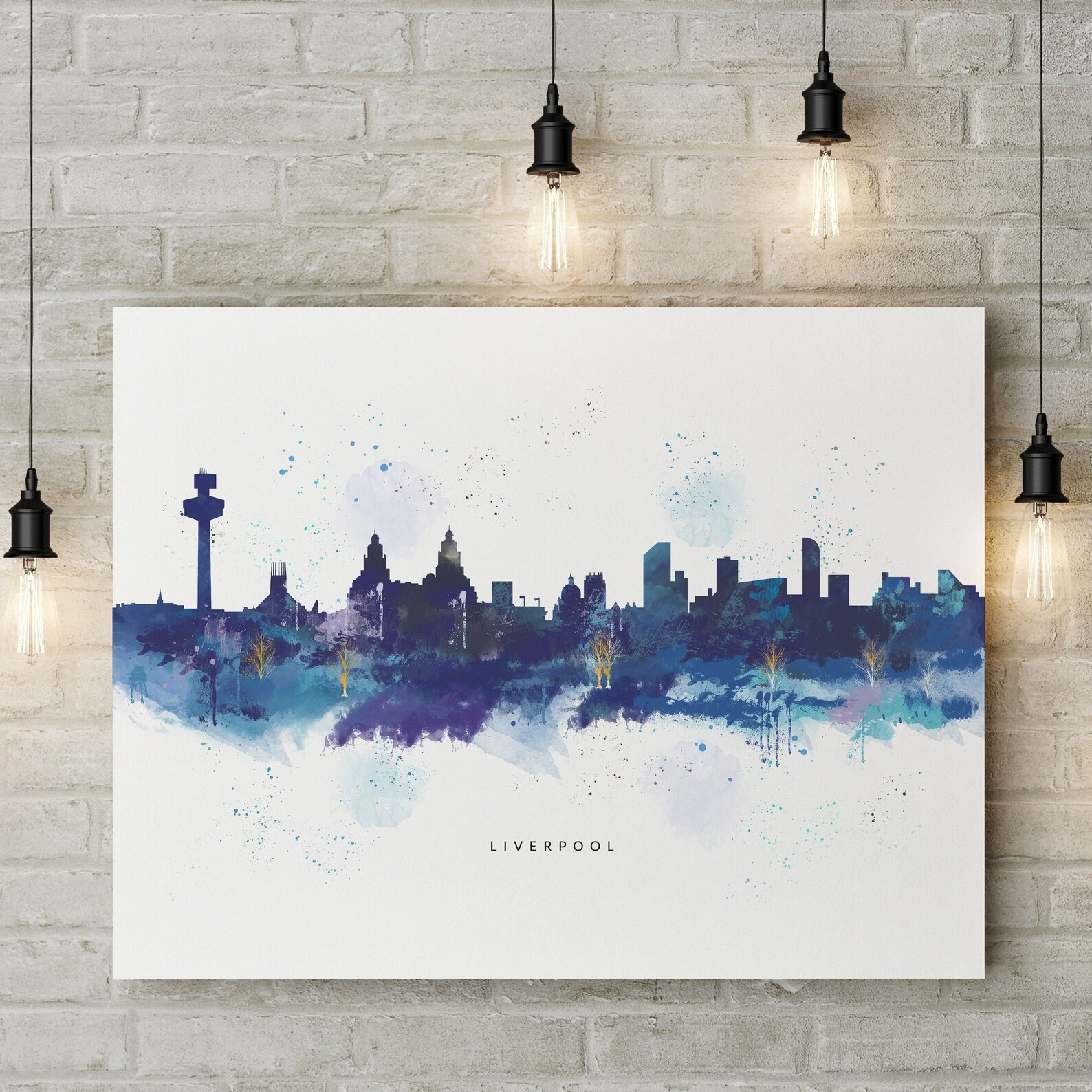 Liverpool Canvas Art Print Blue Skyline Watercolour - Etsy UK