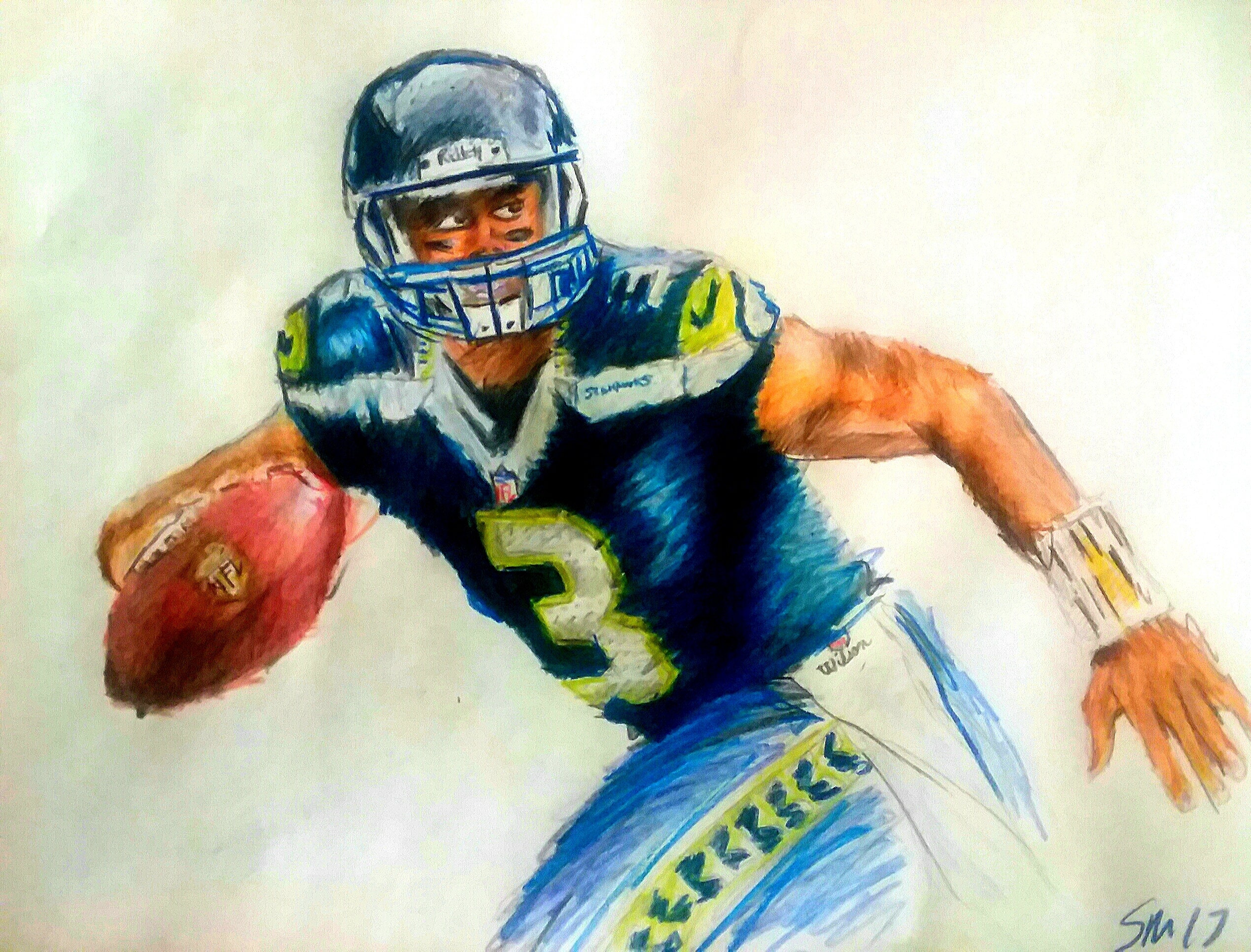 Russell Wilson Drawing in Color Pencil - Etsy