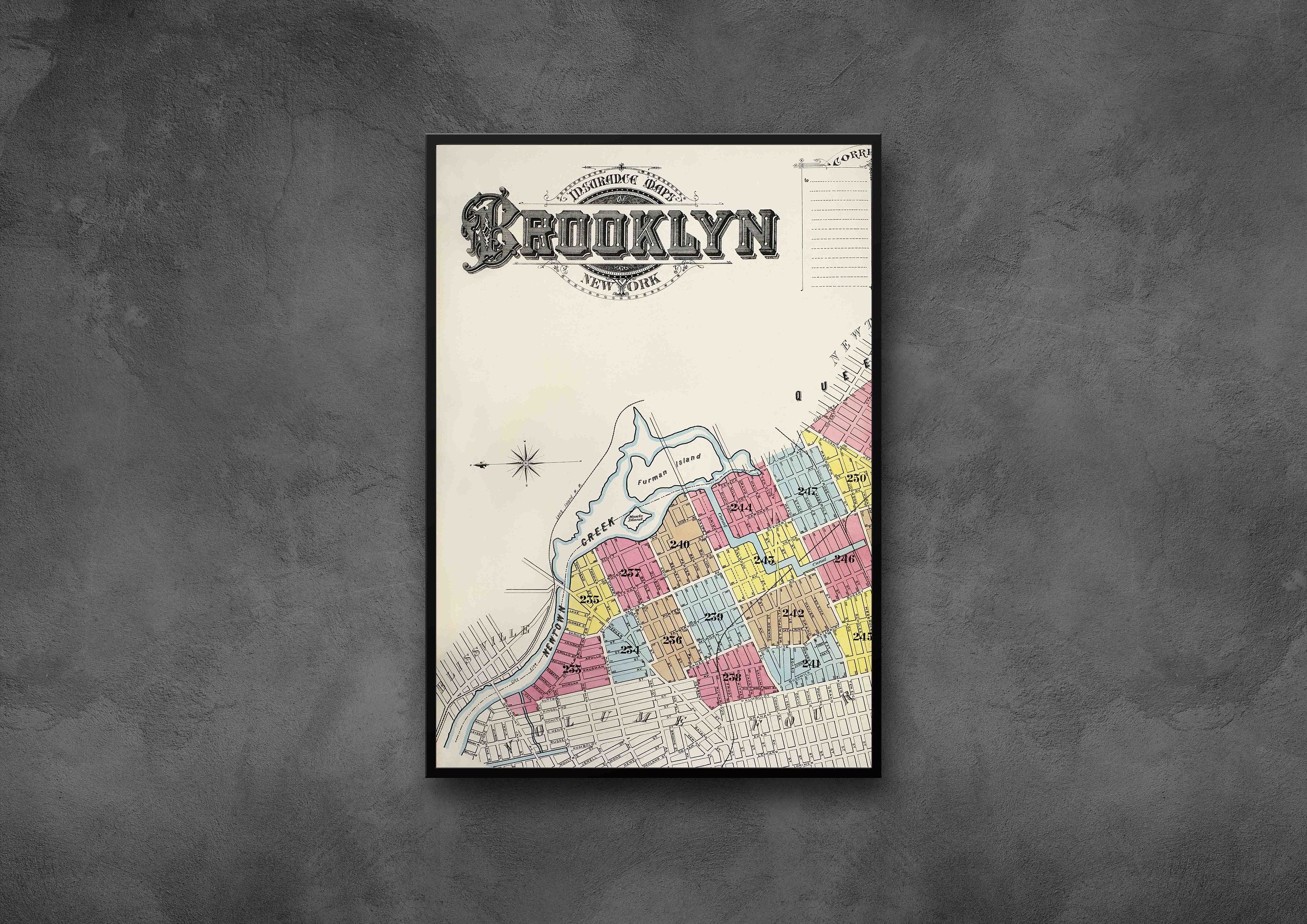 Vintage Brooklyn New York Map Poster Wall Art Print, Framed / Unframed ...
