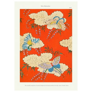 Vintage Japanese Butterfly Flower Pattern Wall Art Poster Print 1902 ...