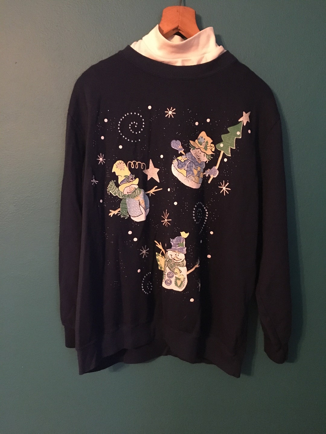 90s/y2k Vintage Dancing Snowman Christmas Sweatshirt, Mock Neck, Purple ...