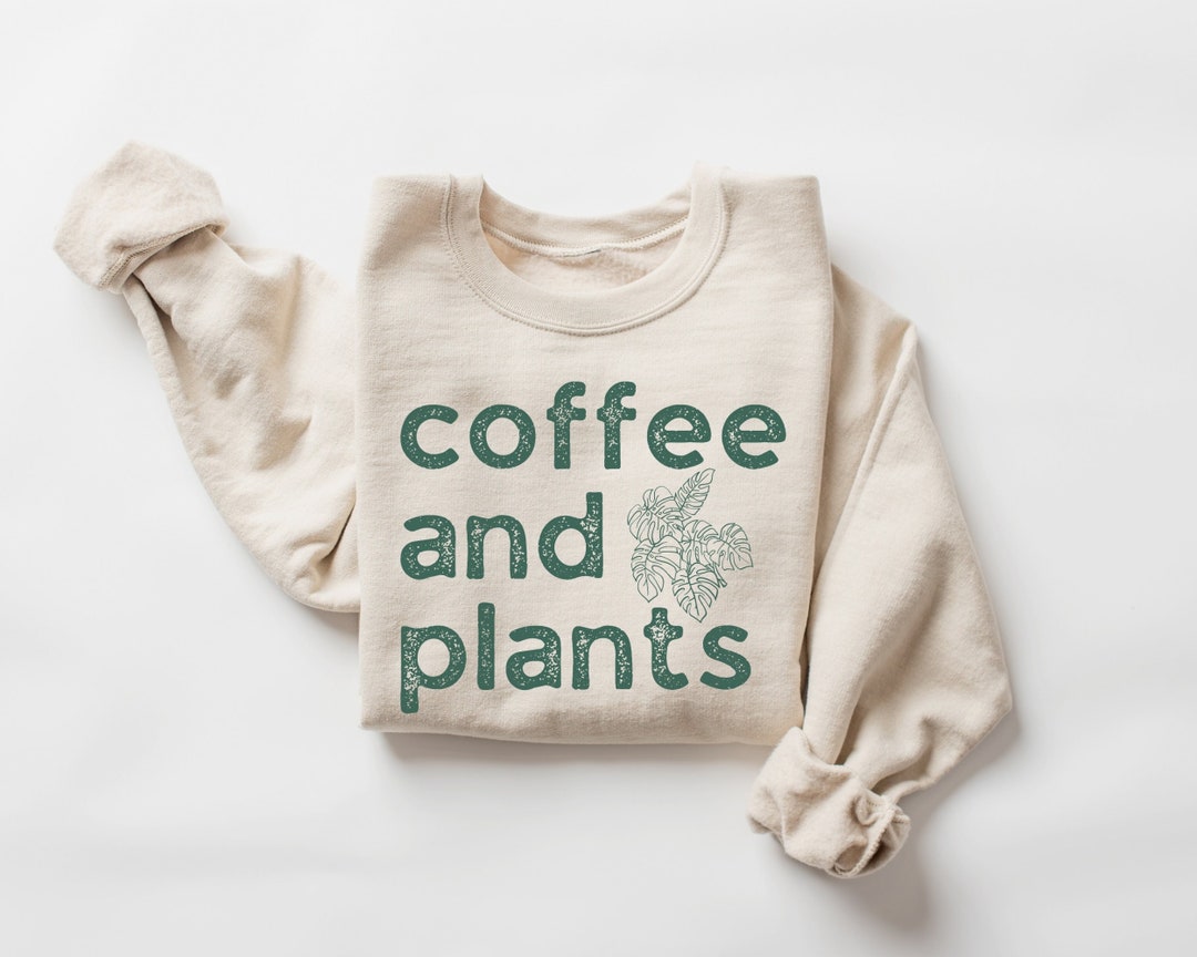 Coffee and Plants Sweatshirt, Retro Plant Sweatshirt, Gardening Sweater ...
