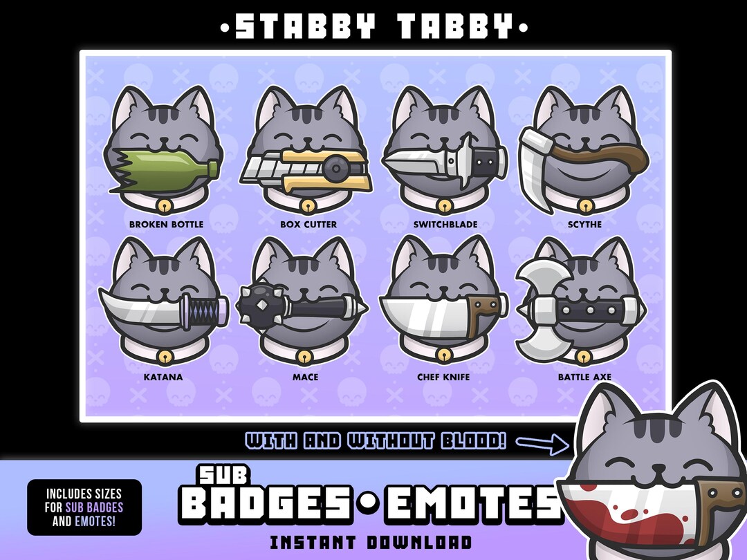 Stabby Tabby | Cat With Knife in Mouth | Sub/bit Badges or Emotes for ...