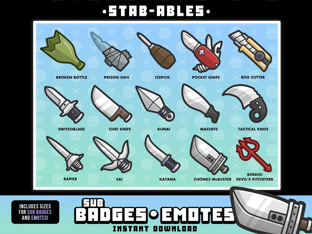 Stab-ables! | 15 Weapons Big Bundle | Sub/bit Badges or Emotes for ...