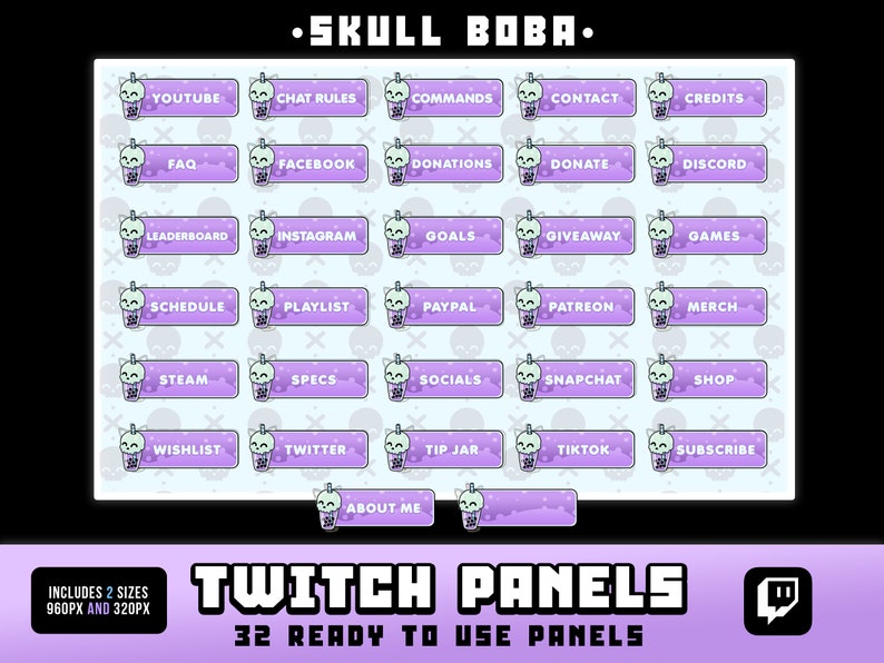32 Skull Boba Streamer Panels for Twitch - 32 Twitch Panels | Skeleton ...
