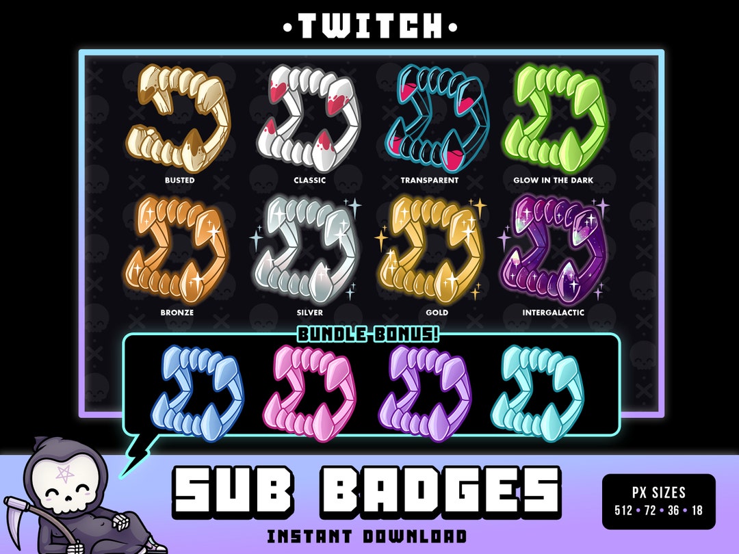 Vampire Teeth Sub/bit Badges for Twitch - Flair Badges + Bonus Colors ...