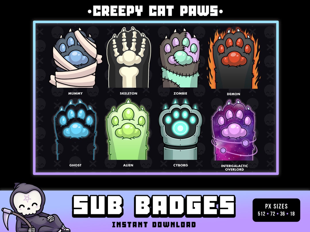 Creepy Cat Paws Sub/bit Badges for Twitch - Flair Badges + Bonus Street ...