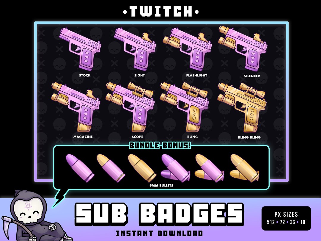 Pink Handgun With Gold Attachments - Gun Flair Badges + Bonus 9mm ...