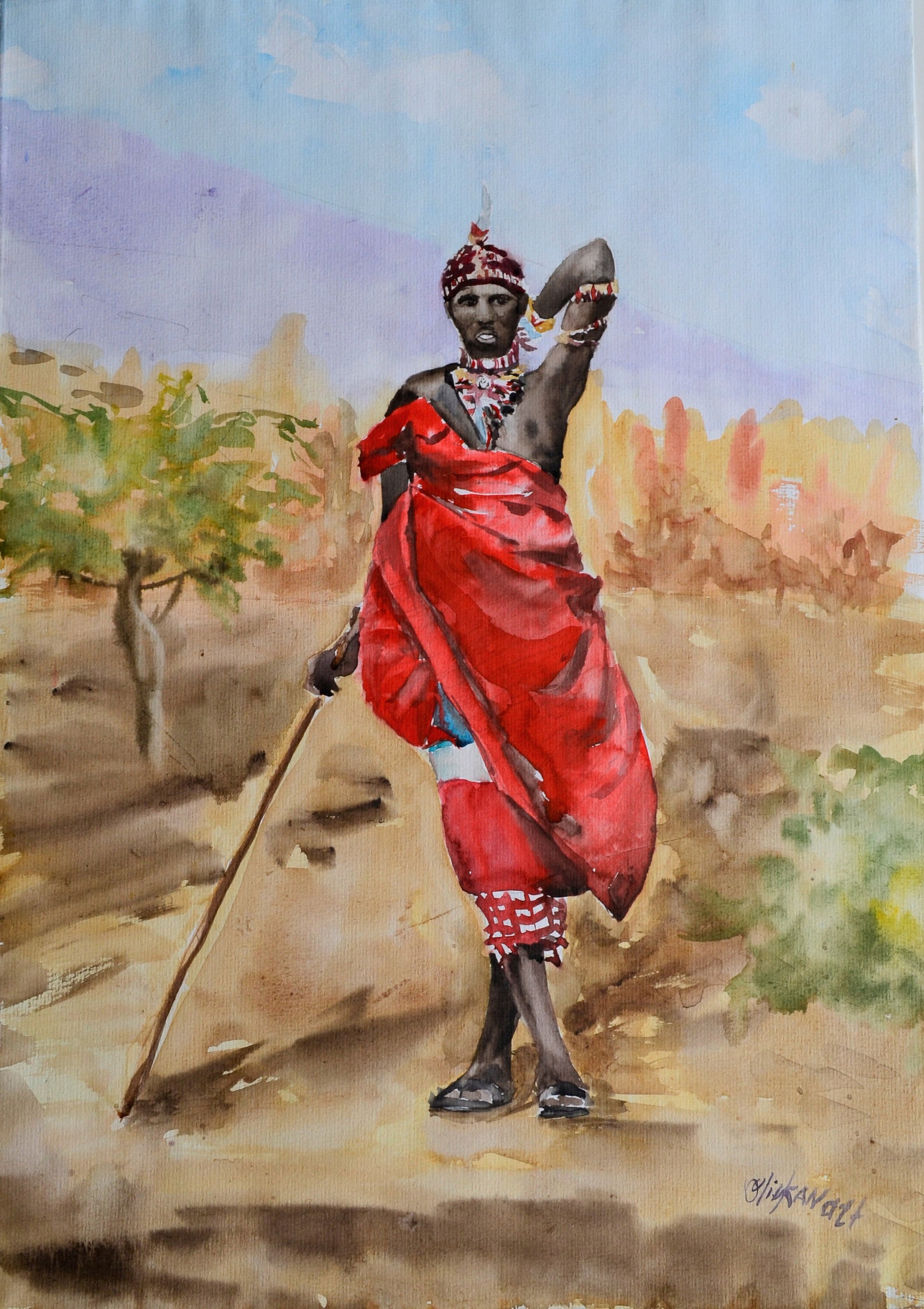 African Man Artwork 15х 21 Maasai Art Native | Etsy