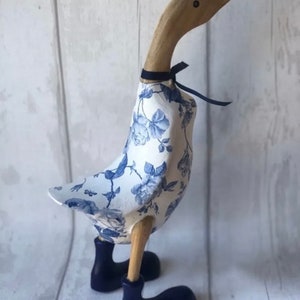 Decorated Wooden Ducks in Wellies - Stylish Blue Floral Design *gift ...