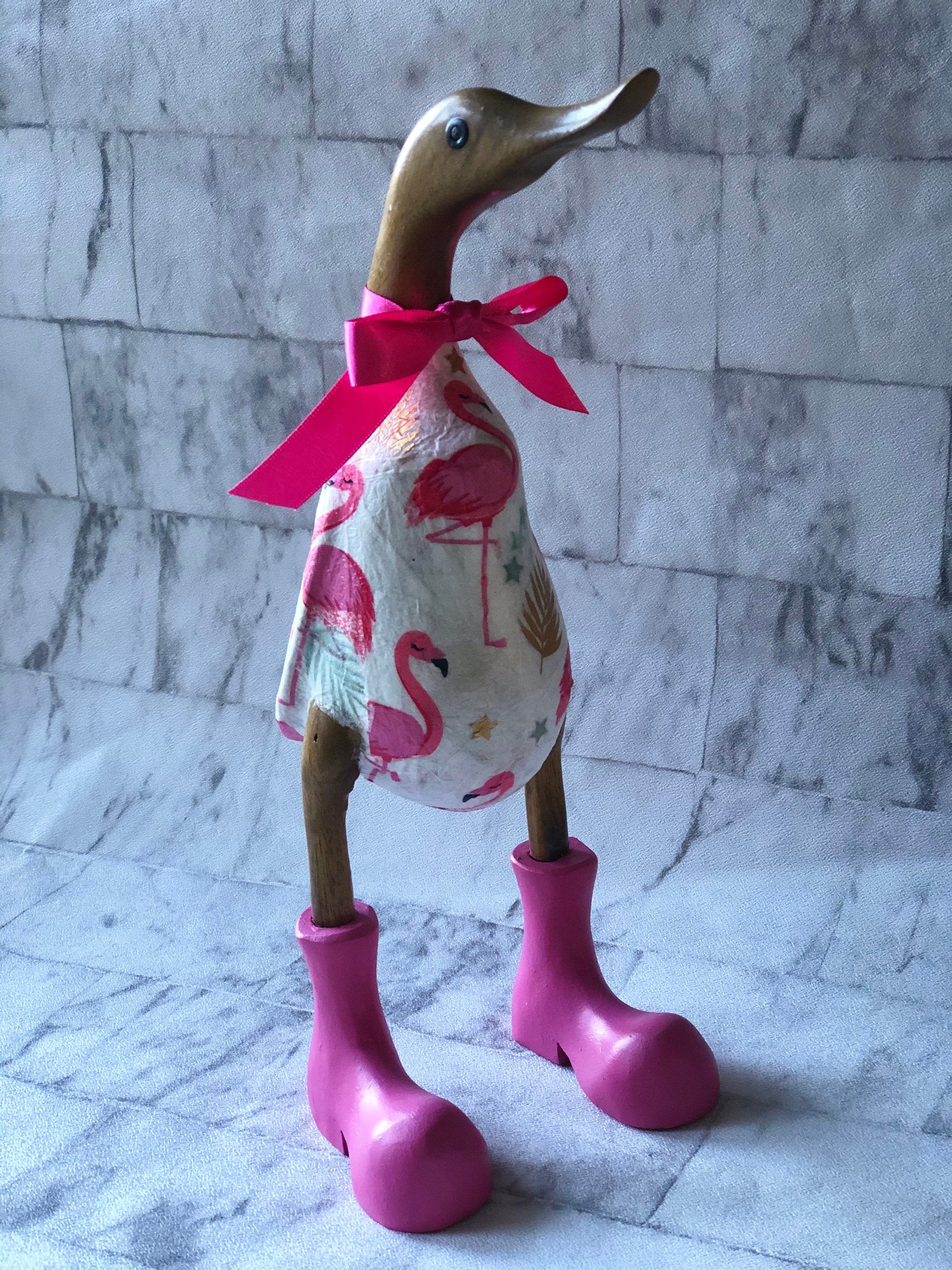 Decorated Wooden Ducks in Wellies Flamingo Print gift Sets - Etsy UK