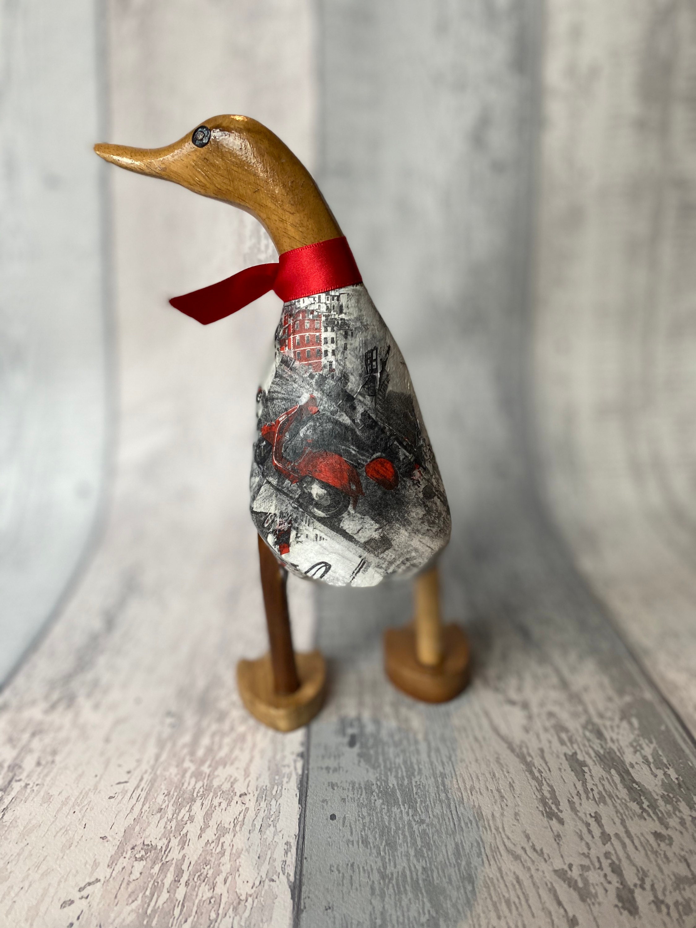 Decorated Wooden Ducks in Wellies Red Scooter wooden - Etsy UK