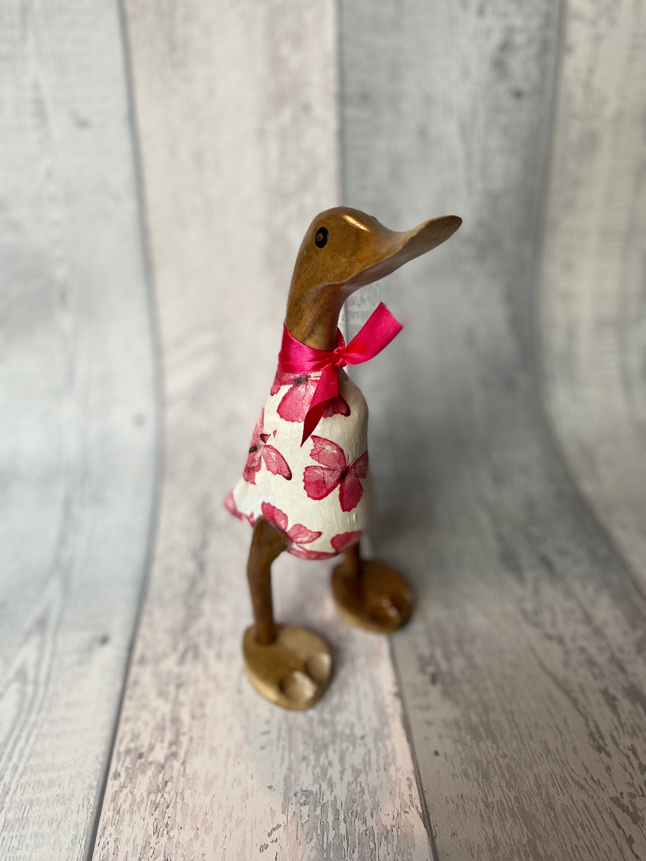 Pink Butterflies Decorated Wooden Ducks in Wellies **wooden Spoons ...