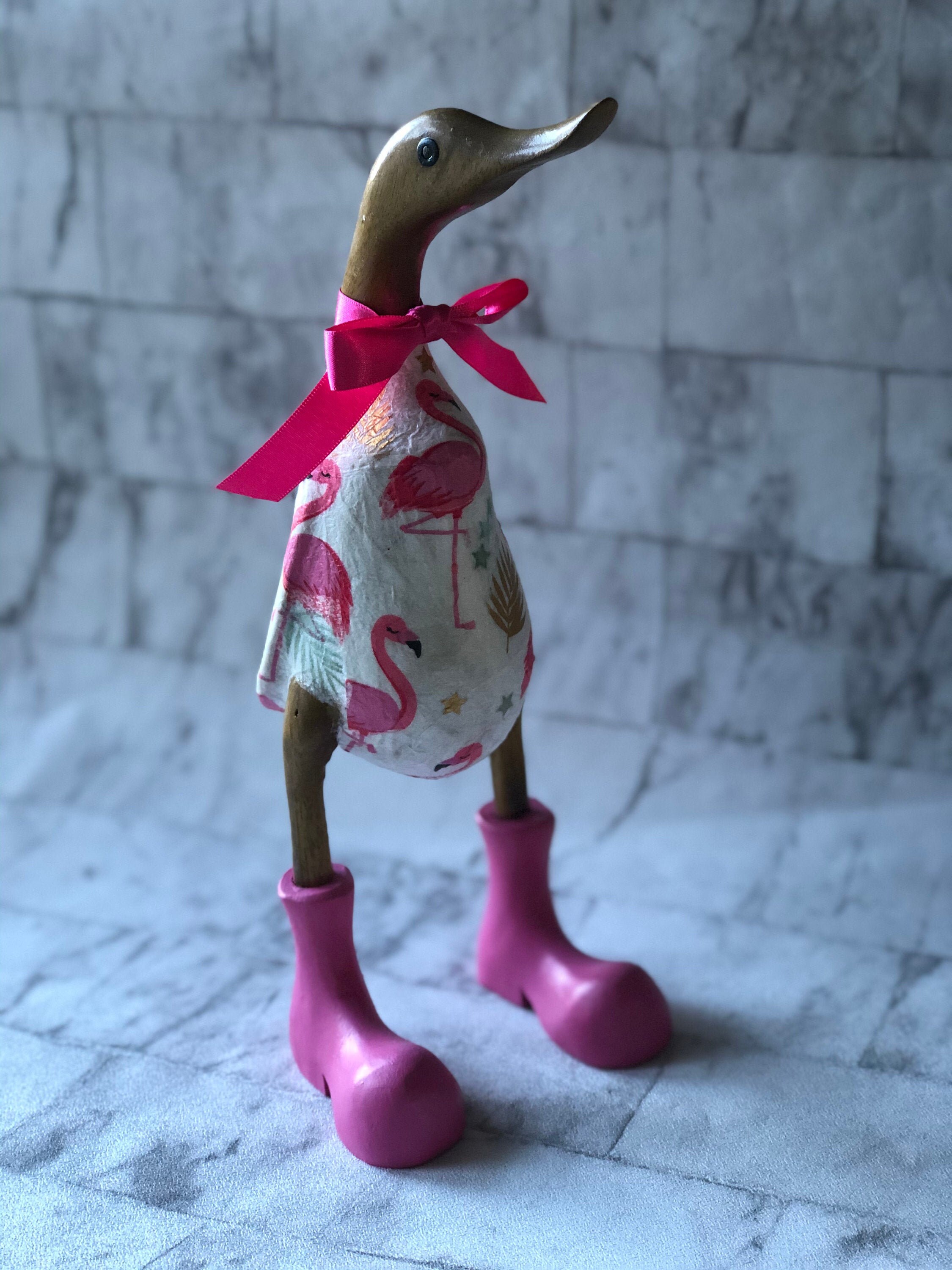 Decorated Wooden Ducks in Wellies Flamingo Print gift Sets | Etsy