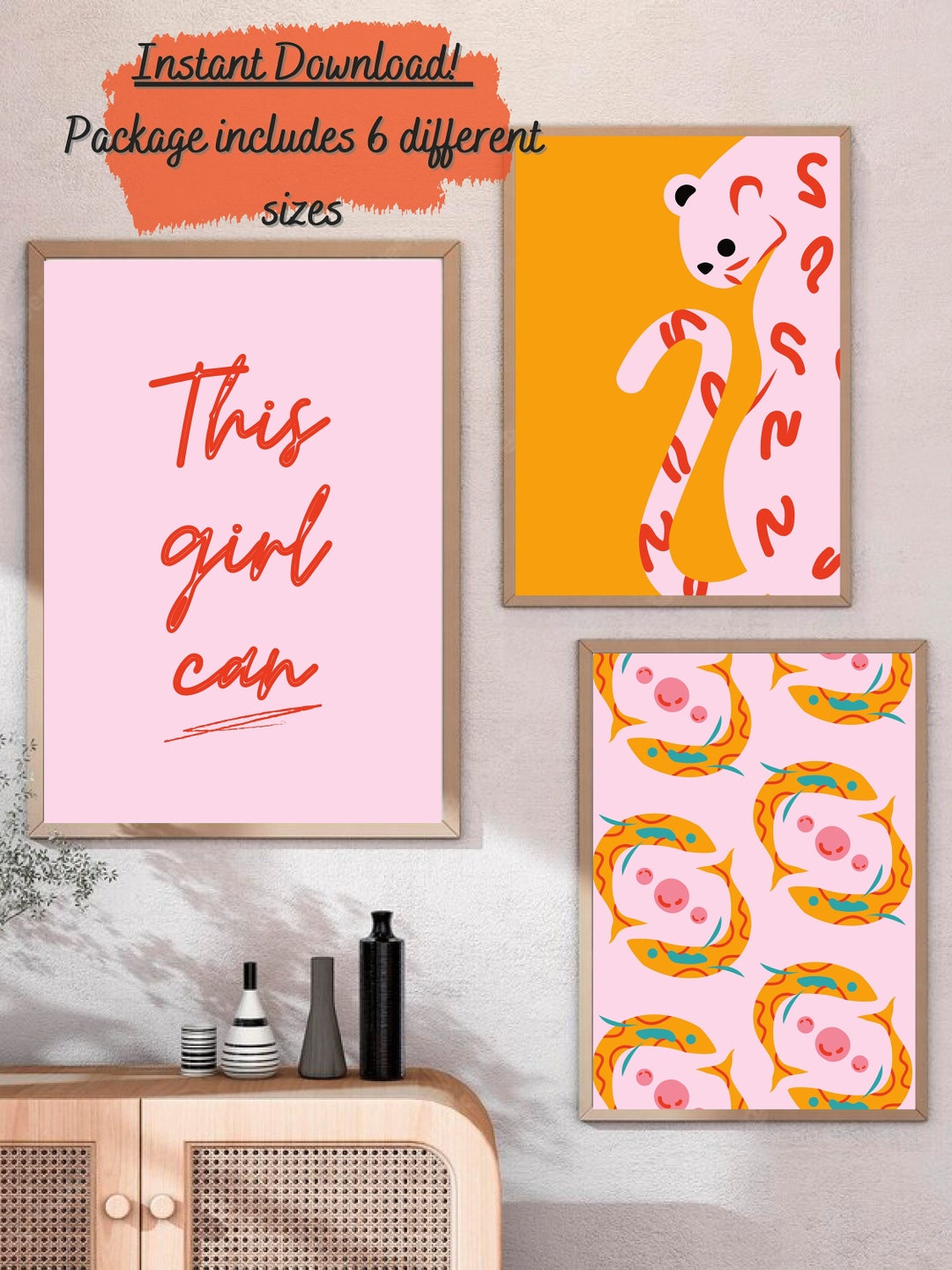 Printable Abstract Wall Art | Pink Orange Photo Collage | 3 Prints ...