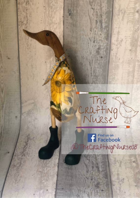 Decorated Wooden Ducks in Wellies Sunflower Design gift | Etsy