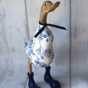 Decorated Wooden Ducks in Wellies - Stylish Blue Floral Design *gift ...