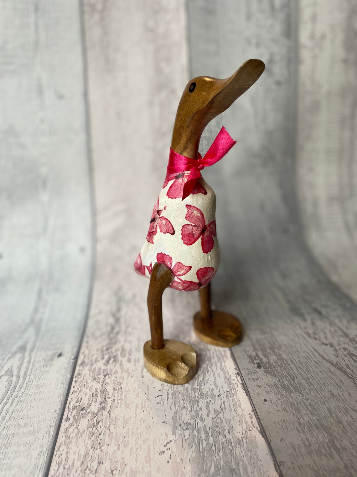 Pink Butterflies Decorated Wooden Ducks in Wellies **wooden Spoons ...