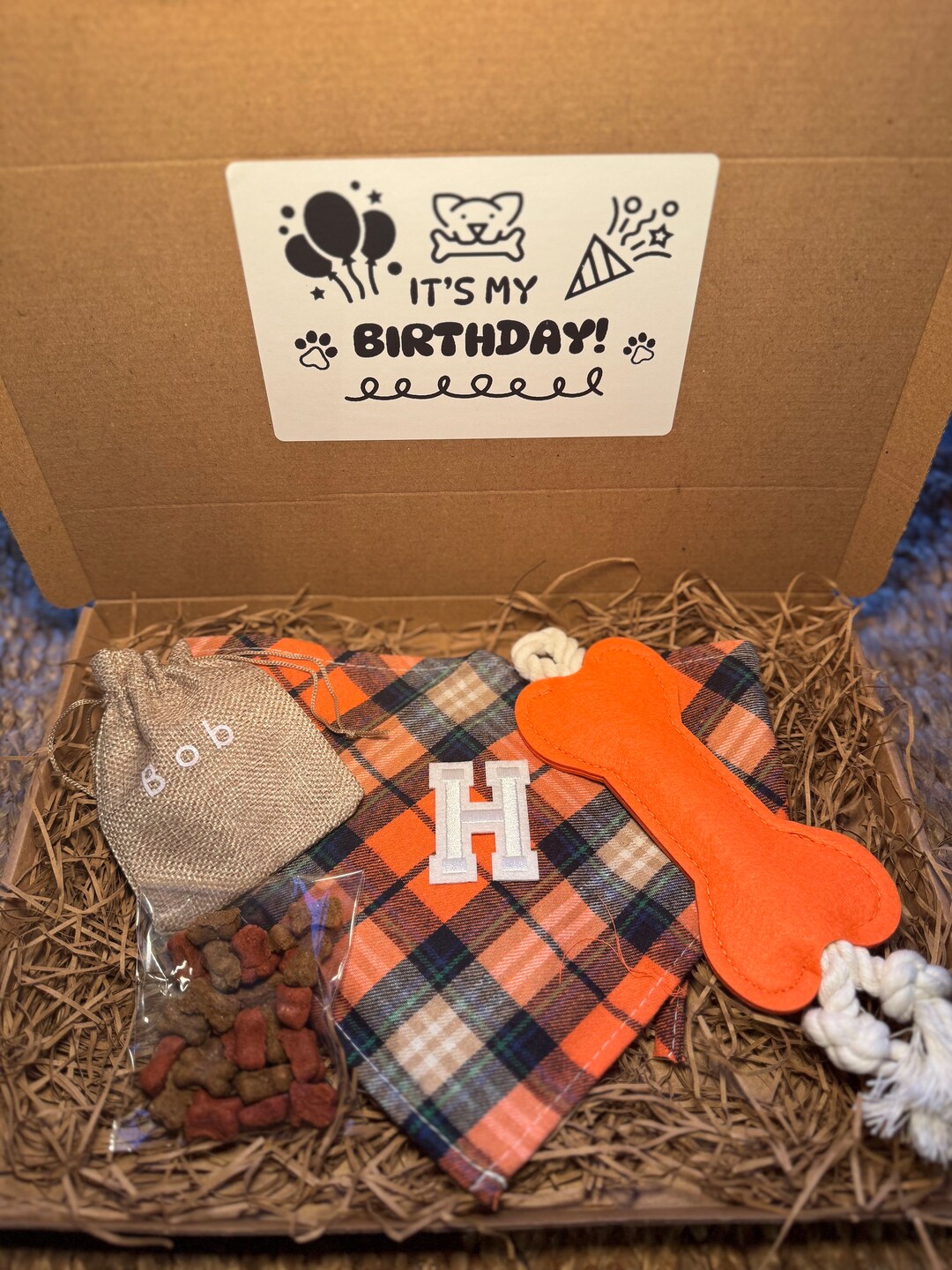 Personalised Dog Birthday Gift Box Dog Bandanna Gift Set Pets Birthday ...