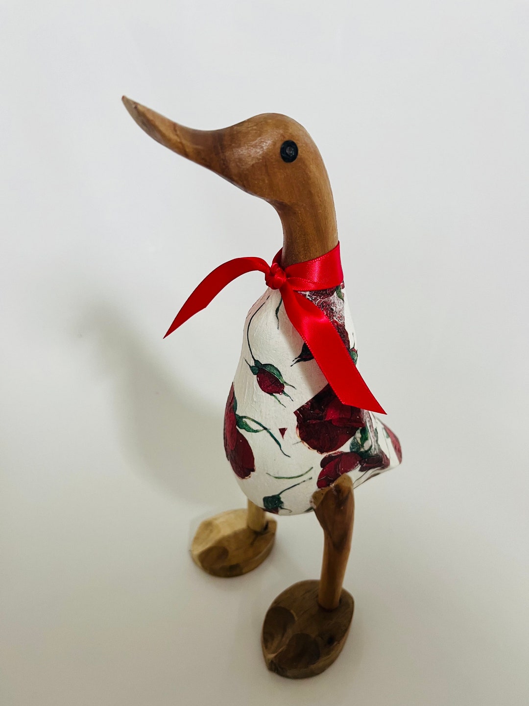 Red Rose Duck With Boots | Decoupaged & Handpainted Bamboo Duck | Boots ...