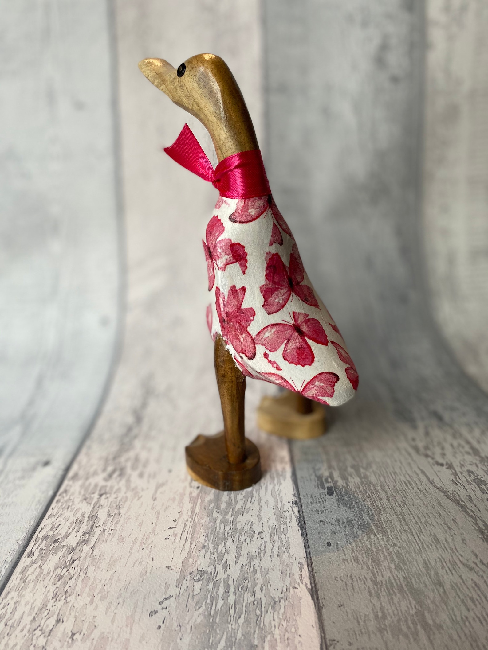 Pink Butterflies Decorated Wooden Ducks in Wellies **wooden Spoons ...