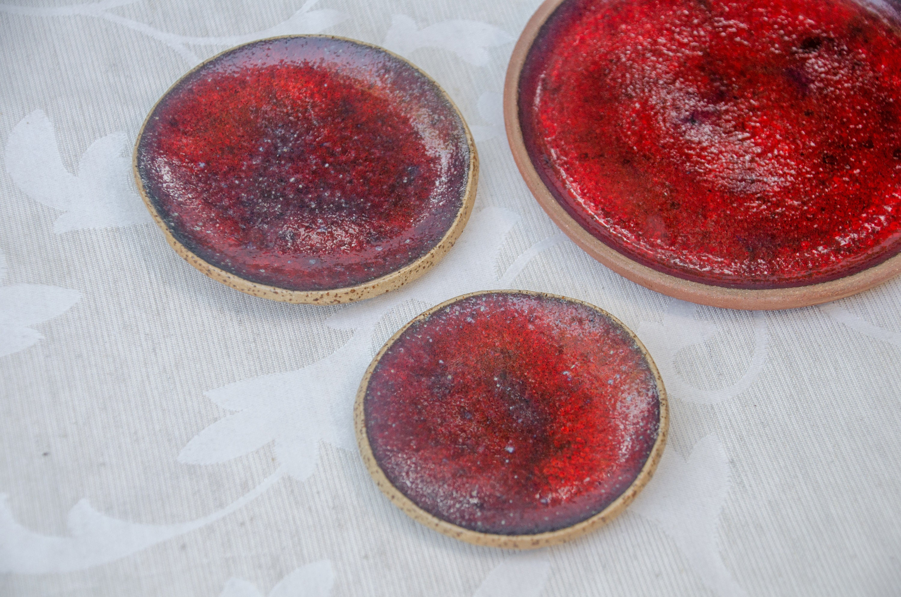Small Ceramic Plates Set of 3 Dark Red Plates Serving - Etsy UK