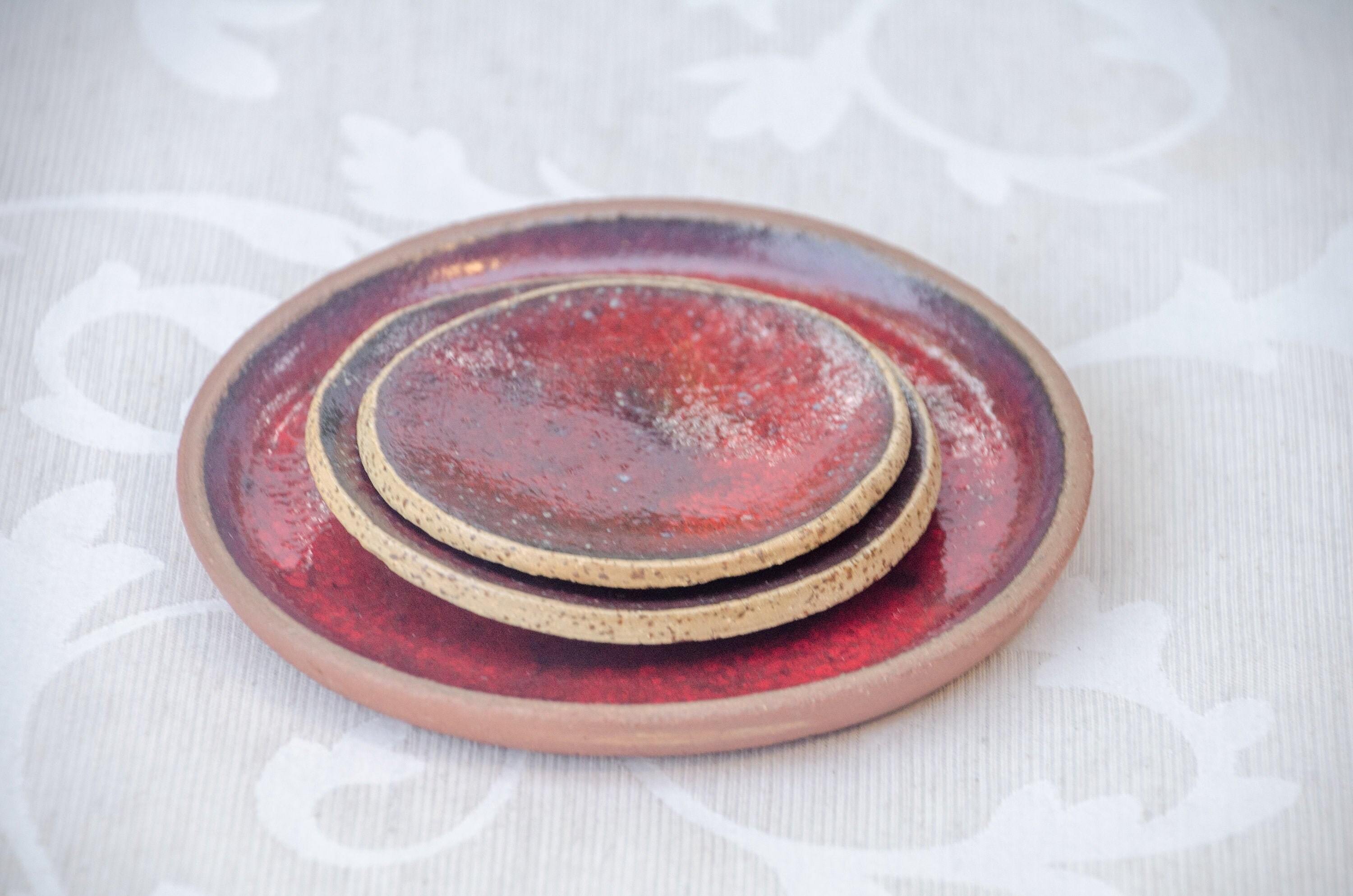 Small Ceramic Plates Set of 3 Dark Red Plates Serving - Etsy UK