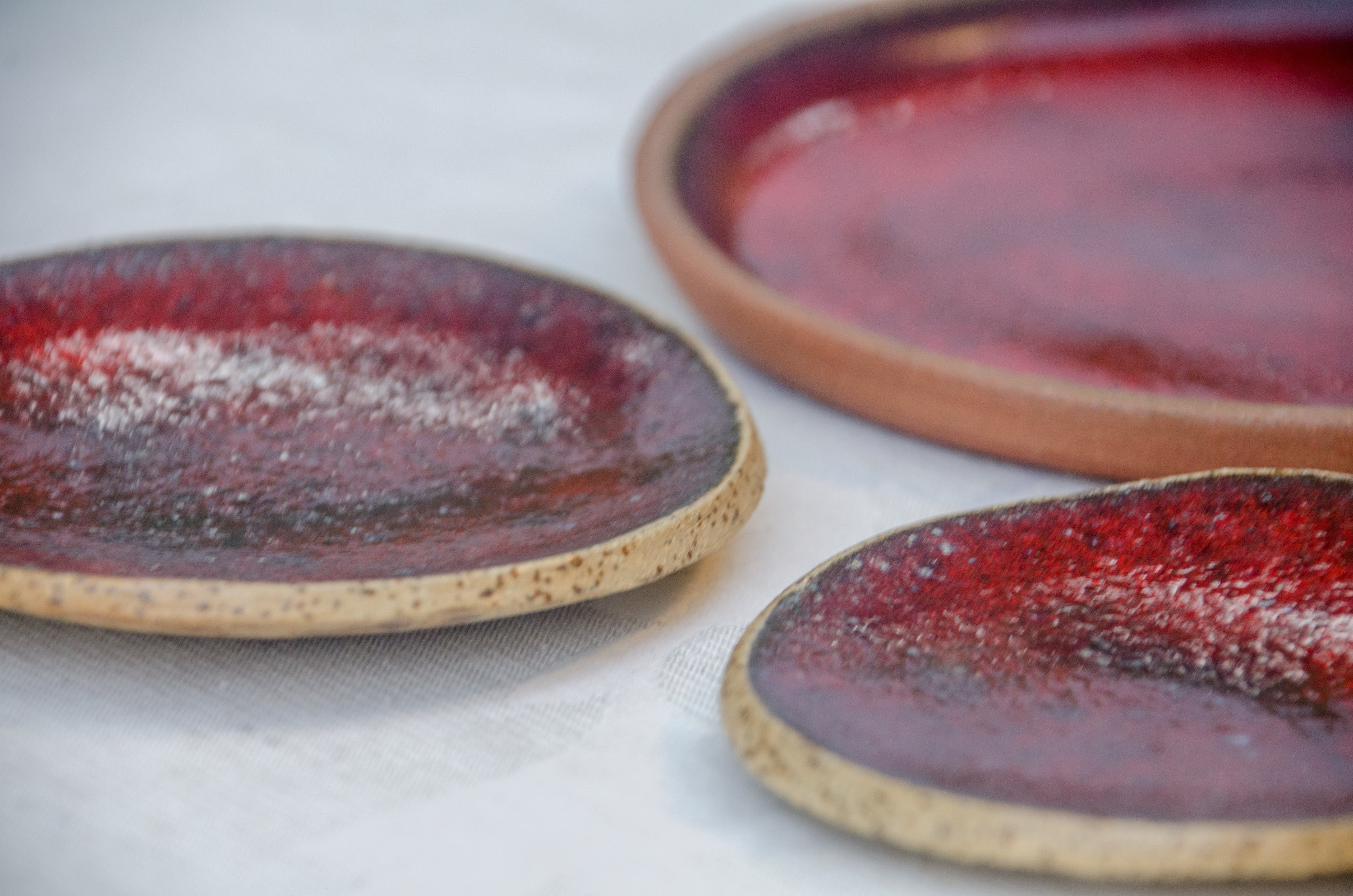 Small Ceramic Plates Set of 3 Dark Red Plates Serving - Etsy UK